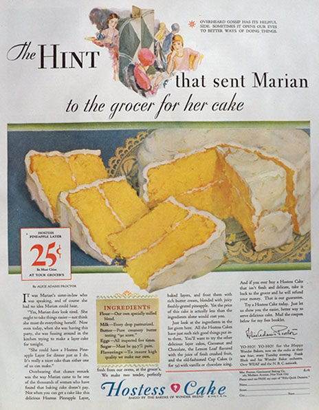 1930 Hostess Cake Ad ~ Pineapple Layer, Vintage Food Ads (Other)