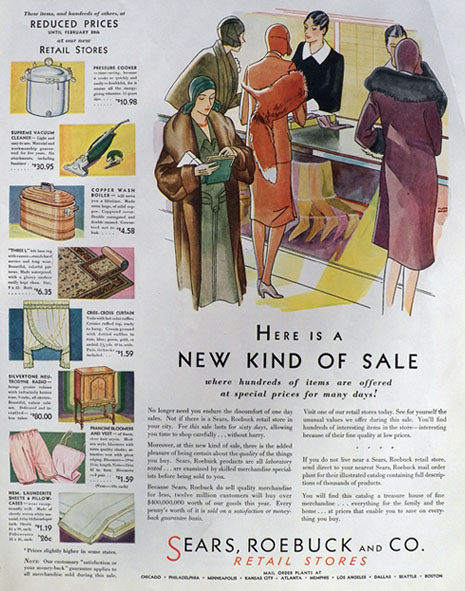 1930 Sears Roebuck Stores Ad ~ New Kind Of Sale, Vintage Ads (Misc)