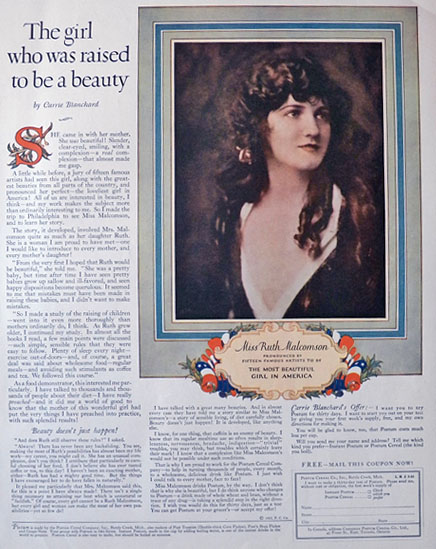 1925 Postum Cereal Ad ~ Miss America Ruth Malcomson, Vintage Food Ads ...