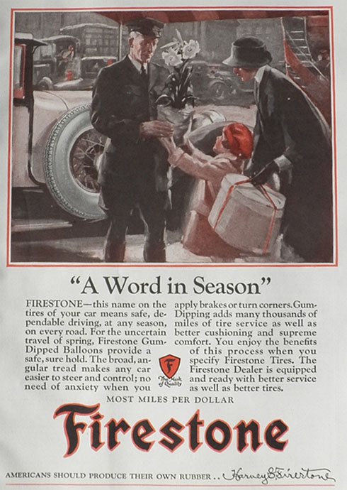 1928 Firestone Tires Ad ~ A Word in Season, Vintage Tire Ads