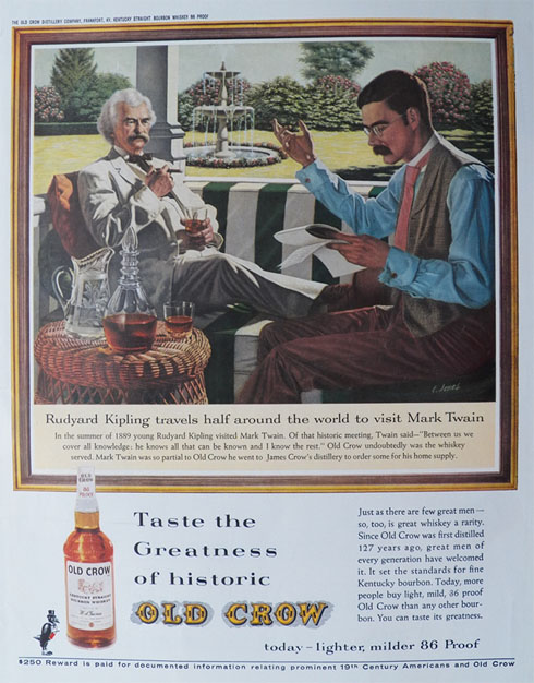 1963 Old Crow Whiskey Ad ~ Kipling & Twain, Vintage Beer & Liquor Ads