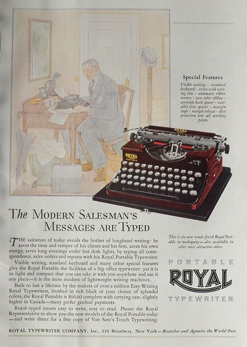 1928 Royal Wood Finish Typewriter Ad ~ Mahogany, Vintage Ads (Misc)