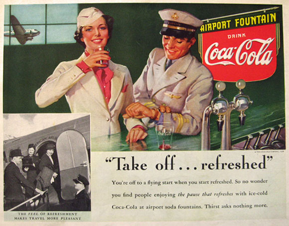 1938 Coke Coca Cola Ad ~ Pilot & Stewardess, Vintage Coca Cola Ads