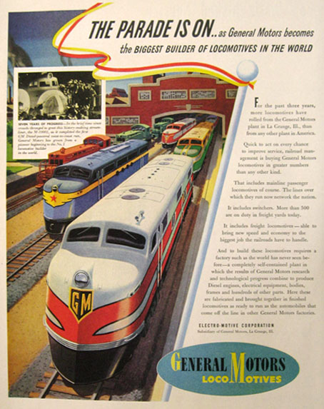 1941 GM Locomotive Train Ad ~ The Parade Is On, Vintage Plane, Train ...