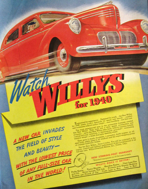 1940 Willys Overland Ad ~ Youth's Demand for Speed, Vintage Jeep/Willys Ads
