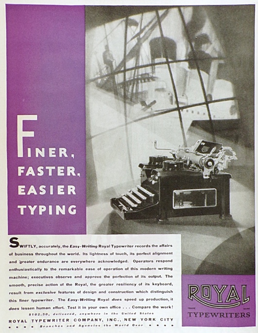 1929 Vintage Royal Typewriter Ad ~ Finer, Faster, Easier, Vintage Ads ...