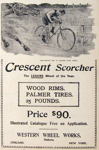1894 Antique Crescent Scorcher Bicycle Ad, Vintage Bicycle Ads