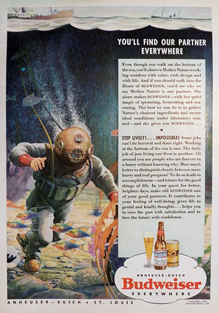 1938 Budweiser Beer Ad ~ Deep Sea Diver, Vintage Beer & Liquor Ads