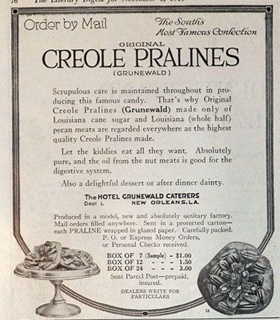 1919 Hotel Grunewald Creole Pralines Ad ~ New Orleans, Vintage Candy ...