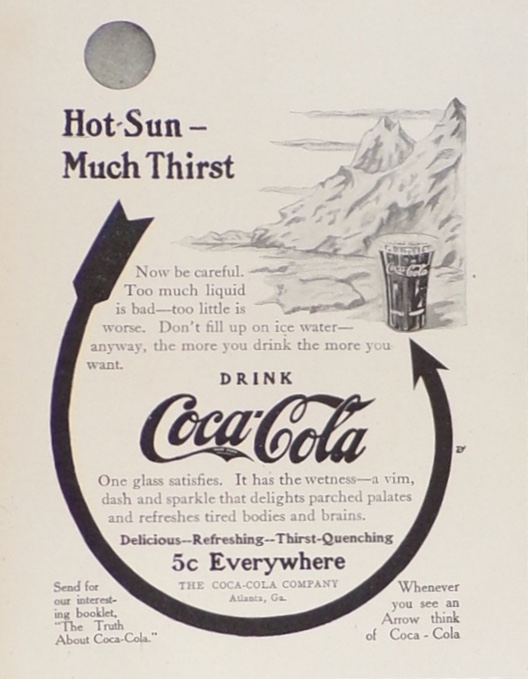 1910 Vintage Coca Cola Coke Ad ~ Hot Sun, Much Thirst, Vintage Coca ...