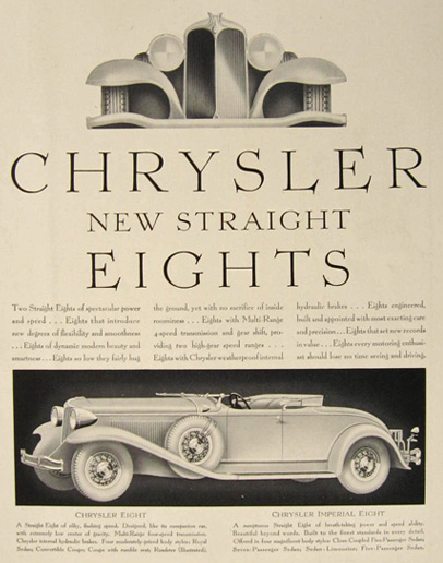 1930 Chrysler Eight Roadster Ad, Vintage Car Ads ~ Other