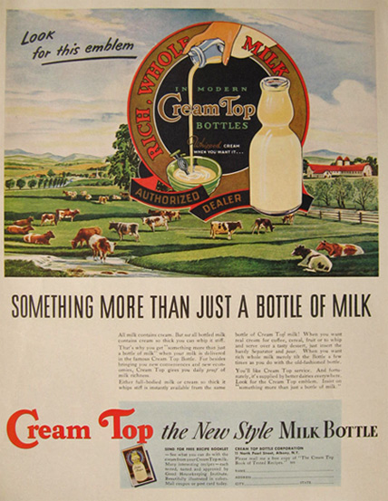 1940 Vintage Cream Top Milk Bottle Ad, Vintage Beverage Ads (Other)