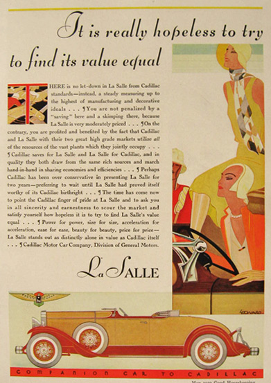 1930 Cadillac La Salle Ad ~ Hopeless to Find Equal Value, Vintage ...