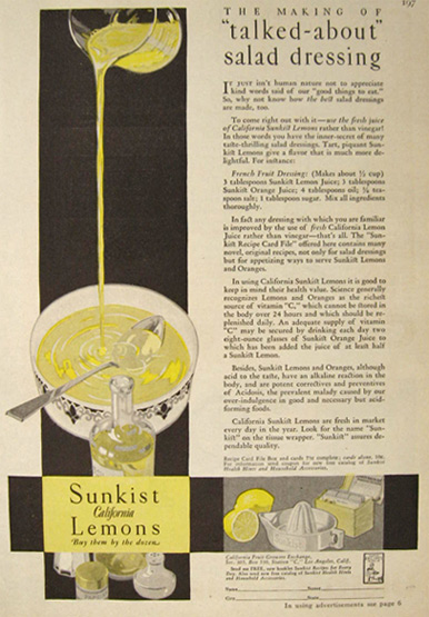1930 Sunkist Lemons Ad ~ Salad Dressing Recipe, Vintage Food & Candy Ads