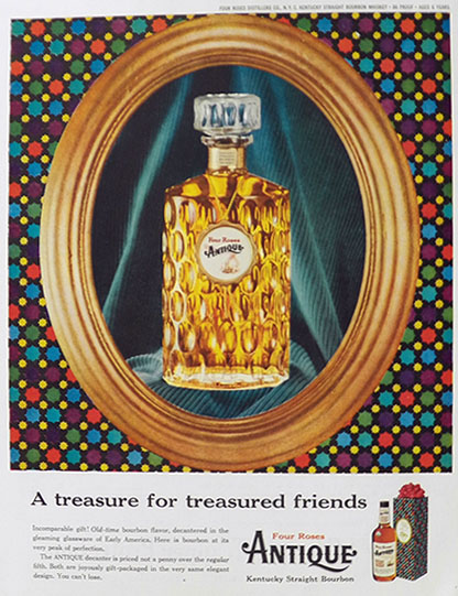 1959 Four Roses Bourbon Ad ~ Antique Decanter, Vintage Beer & Liquor Ads