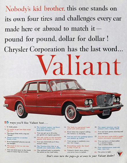 1959 Chrysler Valiant Ad ~ Nobody's Kid Brother, Vintage Car Ads ~ Other