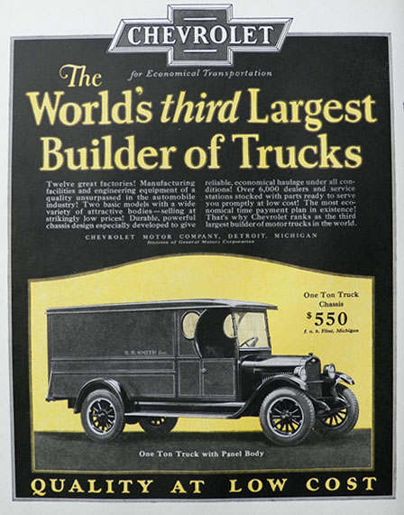 1926 Chevy Panel Truck Ad ~ 3rd Largest Builder, Vintage Chevy Ads