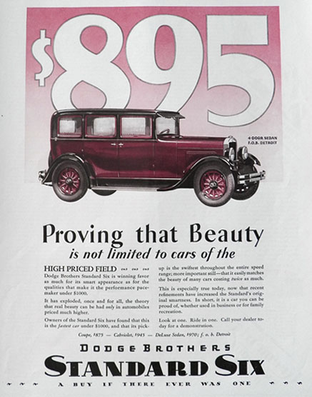 1928 Dodge Standard Six Ad ~ Beauty Not Limited, Vintage Dodge Ads