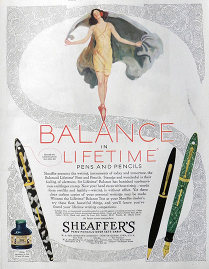 1929 Sheaffer's Fountain Pen Ad ~ Lifetime Balance, Vintage Jewelry ...