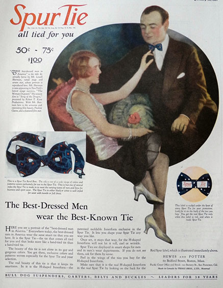 1927 Spur Bow Tie Ad ~ Best Dressed Men, Vintage Clothing & Accessory Ads