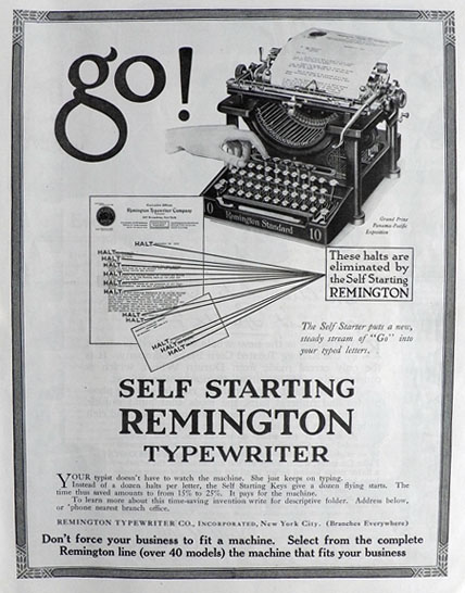 1916 Remington Typewriter Ad ~ Self Starting, Vintage Ads (Misc)