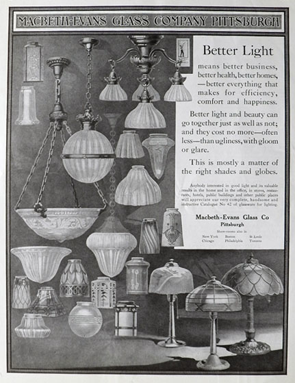 1912 Macbeth Evans Lamps, Shades & Globes, Vintage Household Ads
