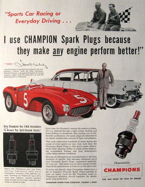 1954 Champion Spark Plugs Ad ~ Jim Kimberly, 4.5 Ferrari, Vintage Car ...