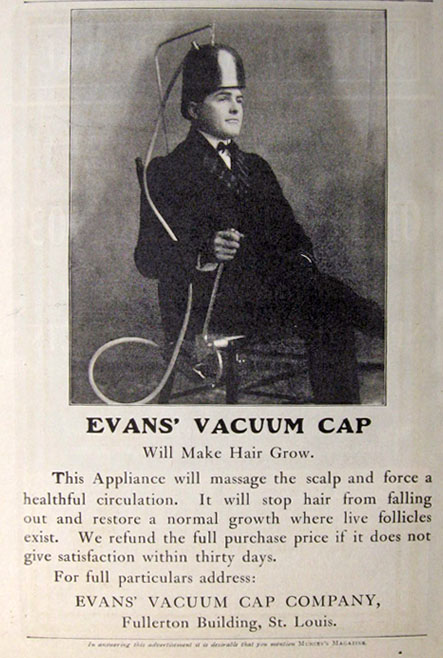 1903 Men's Hair Grower Ad ~ Evans Vacuum Cup, Vintage Health & Beauty Ads
