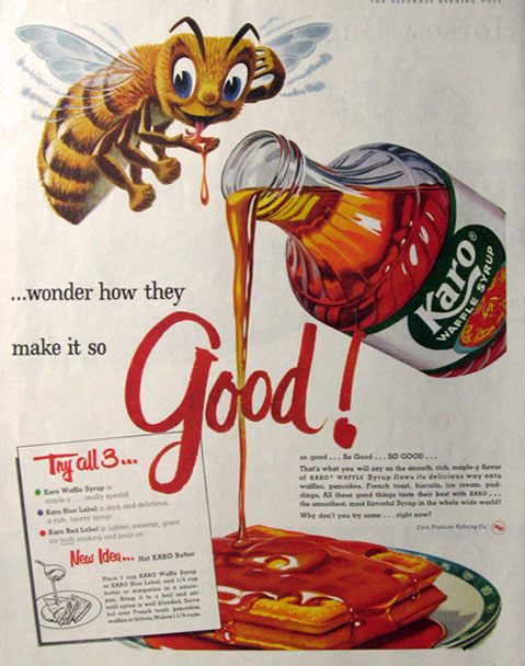 1958 Karo Waffle Syrup Ad ~ So Good!, Vintage Food Ads (Other)