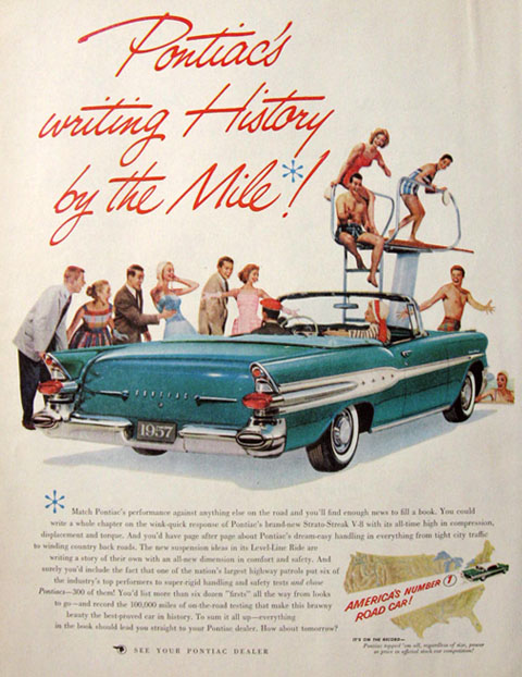 1957 Pontiac Strato-Streak V-8 Ad ~ Writing History, Vintage Pontiac Ads