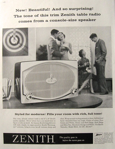1958 Zenith Retro Toreador Radio Ad ~ Styled for Moderns, Vintage Radio ...