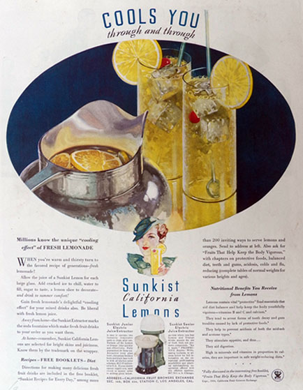 1934 Sunkist Lemons Ad ~ Lemonade Cools You, Vintage Beverage Ads (Other)