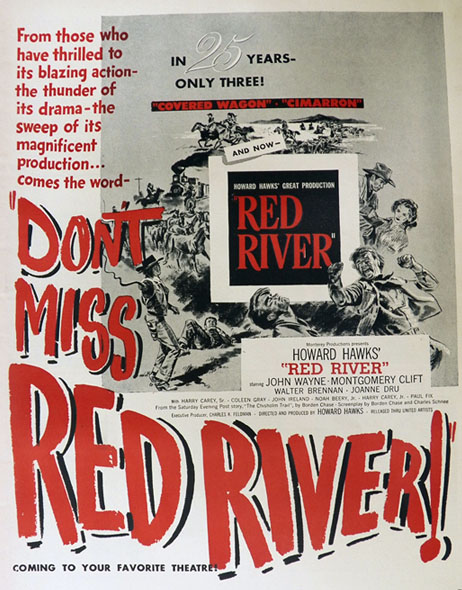 1948 Red River Movie Ad ~ John Wayne, Vintage Movie Ads