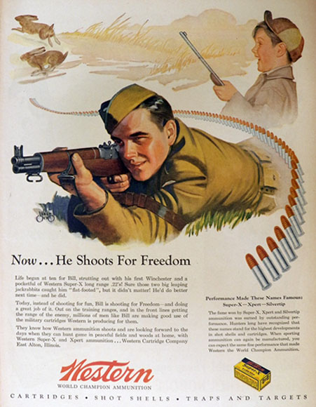 1944 Western Ammunition Ad ~ Soldier Shoots For Freedom, Vintage Gun ...