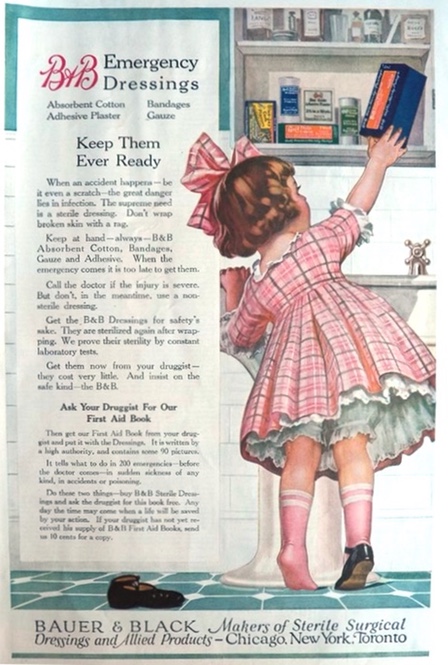 1919 Bauer & Black Emergency Dressings Ad, Vintage Health & Beauty Ads