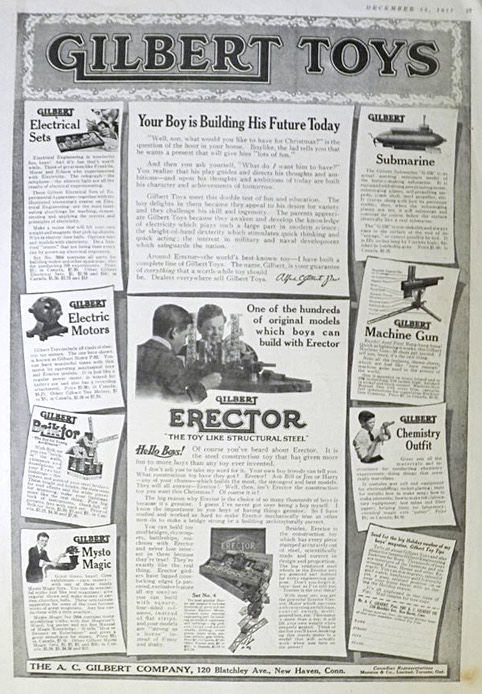 1917 Gilbert Toys Ad ~ Erector, Machine Gun, Submarine, etc, Vintage ...