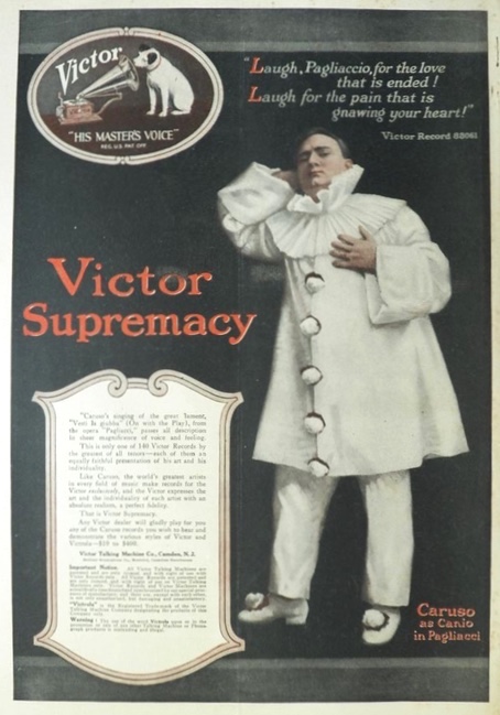 1917 Victor Records Ad ~ Caruso in Pagliacci, Vintage Radio, Camera, TV Ads