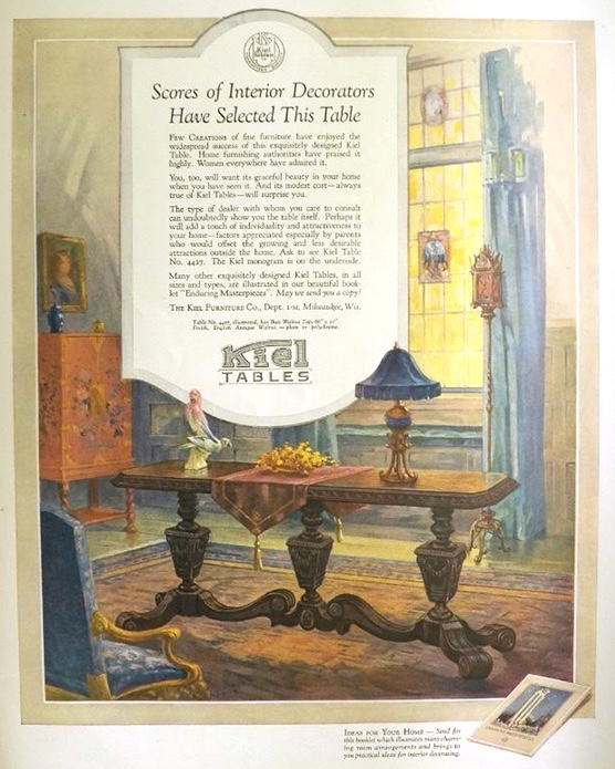 1926 Kiel Furniture Ad ~ Kiel Table, Vintage Household Ads