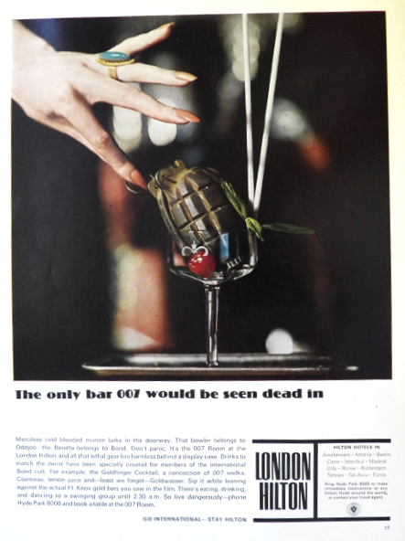 1965 London Hilton Ad ~ 007 Room ~ Hand Grenade, Vintage Ads (Misc)