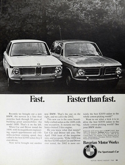 1968 Vintage BMW Ad ~ Model 1600 vs. 2002, Vintage Car Ads ~ Other