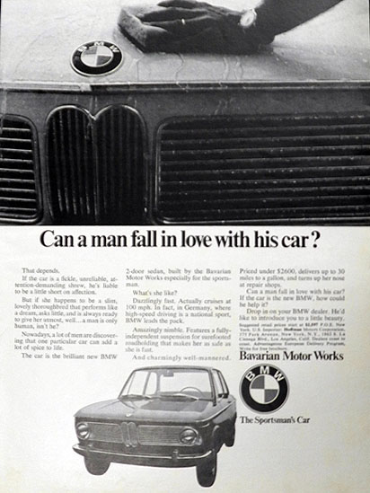 1968 Vintage BMW Ad ~ Can a Man Fall in Love with His Car?, Vintage Car Ads ~ Other
