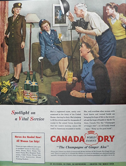 1945 Canada Dry Ginger Ale Ad ~ Army Nurse, Vintage Beverage Ads (Other)