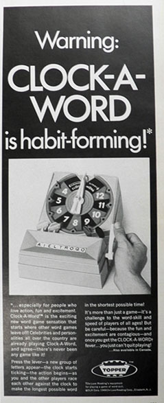 1966 Clock-A-Word Game by Topper Ad ~ Habit Forming, Vintage Toy & Game Ads