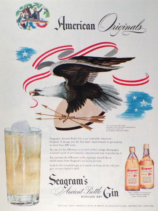 1947 Seagram's Gin Ancient Bottle Ad ~ American Bald Eagle, Vintage ...