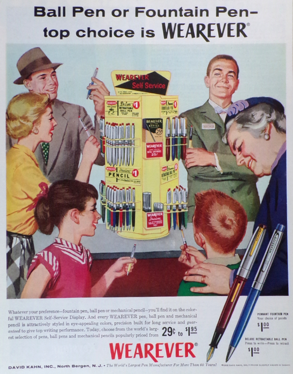 1956 Wearever Ball & Fountain Pen Ad ~ Vintage Self Service Display ...