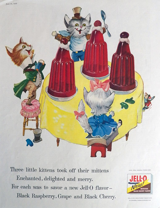 1956 Jello Ad ~ Three Little Kittens Nursery Rhyme, Vintage Food Ads ...