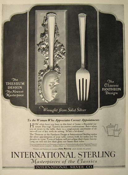 1923 International Sterling Ad ~ Theseum & Pantheon, Vintage Household Ads