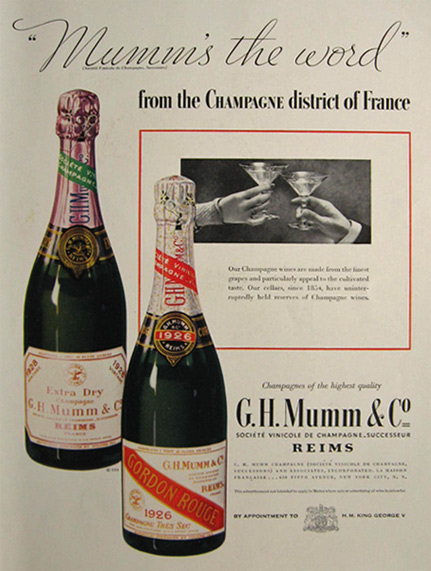 1934 G.H. Mumm Champagne Ad, Vintage Beer & Liquor Ads