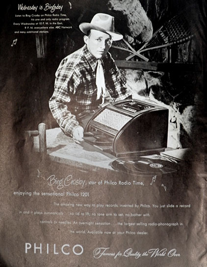 1947 Philco Record Player Ad ~ Bing Crosby, Vintage Radio, Camera, TV Ads