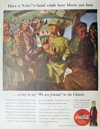 1943 WWI Coca Cola Coke Ad ~ "We Are Friends" to the Chinese, Vintage ...